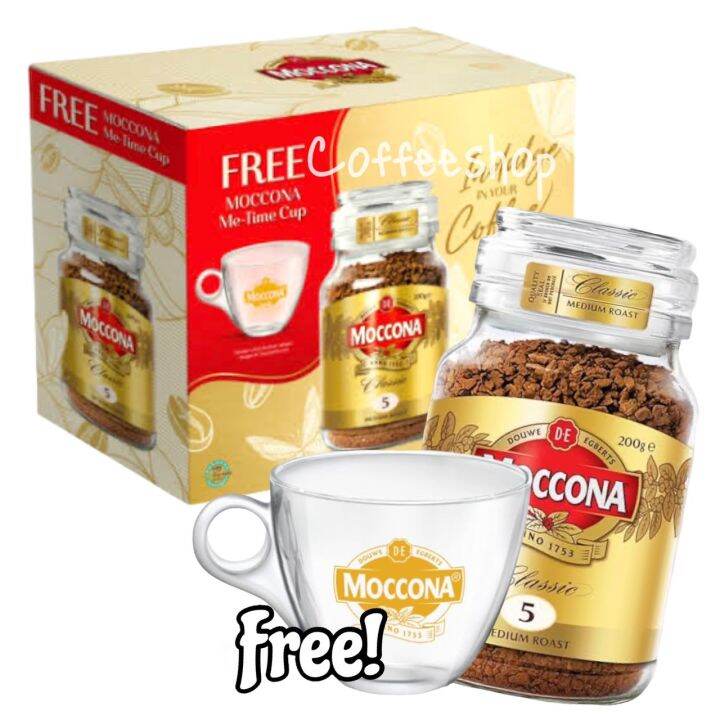!! แถมฟรีแก้วกาแฟ !! กาแฟ Moccona Classic meduim roast ( 200g.) | Lazada.co.th