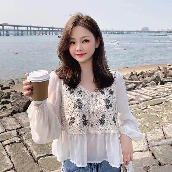 tichada 1968 พร้อมส่ง เสื้อลูกไม้ เสื้อถักนิตติ้งลายดอกไม้ น่ารักๆ ผ้าถักงานปักลายดอกไม้ (สินค้า ...