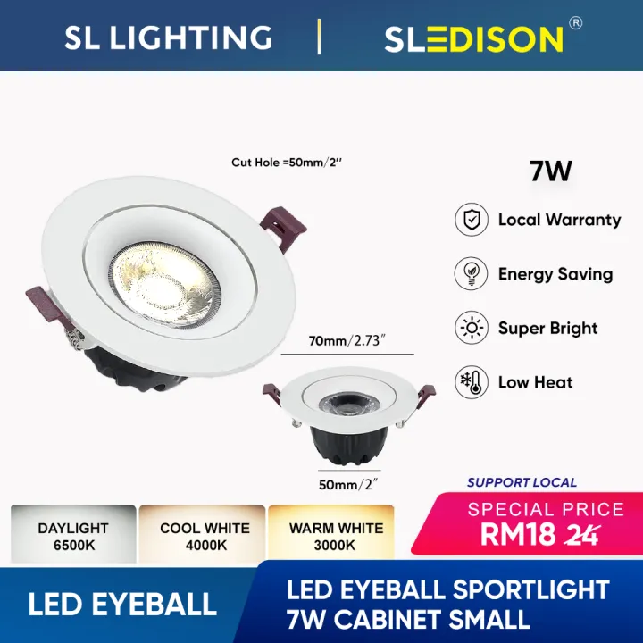 SL EDISON Recessed Spotlight LED Eyeball COB Downlight 7w 2'' Small ...