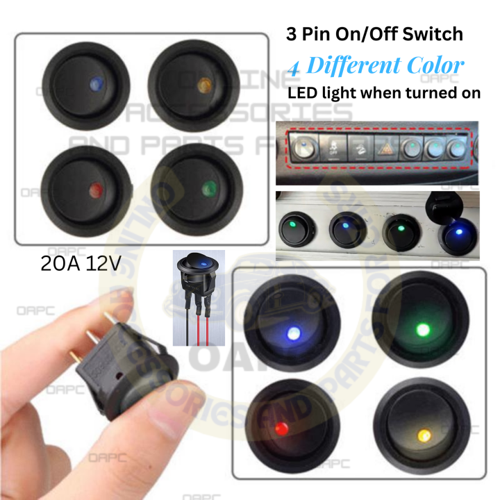 OAPC 12V 20A 3 Pin Car Rocker Round Dot Boat Switch Blue Led Light On ...