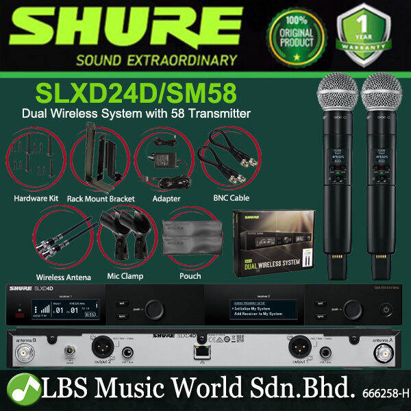 Shure SLXD24D/SM58 Dual Wireless Mic System with 2 SLXD2/58 Handheld Microphone Transmitters ...