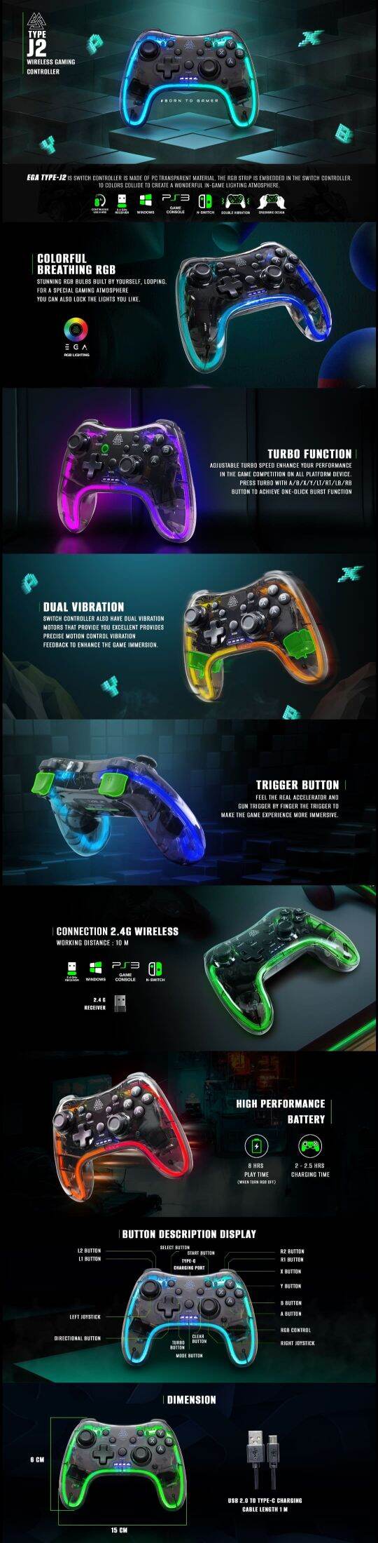 iHAVECPU JOYSTICK (จอยสติ๊ก) EGA TYPE J2 WIRELESS GAMING CONTROLLER ...