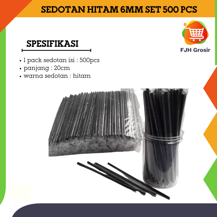Sedotan Plastik Hitam isi 500 pcs Lancip Steril Bungkus Plastik 6 mm ...
