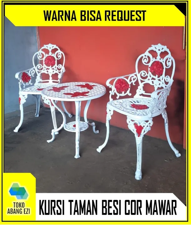 KURSI TAMAN / KURSI TERAS BESI COR MODEL MAWAR PUTIH MERAH (Free ongkir ...