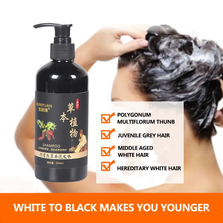Herbal Natural Polygonum Multiflorum Shampoo Effective White Hair Turns to Black Hair Shampoo ...