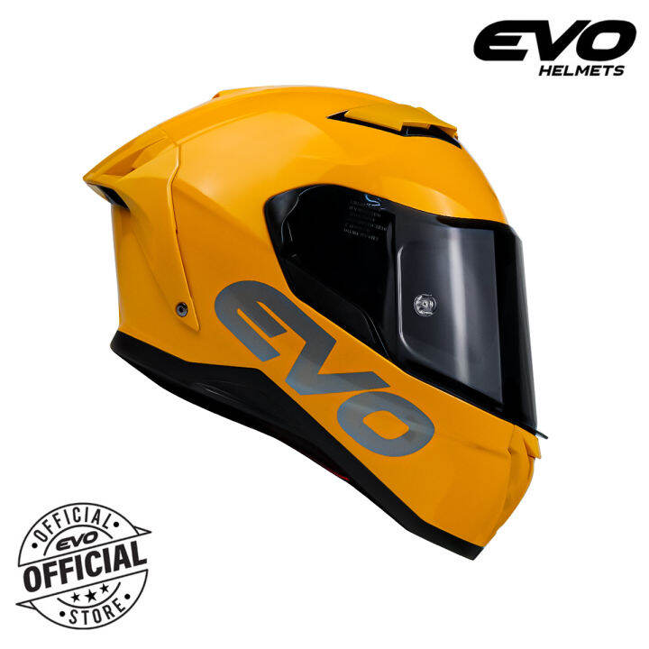 EVO XT-300 Plain Glossy Yellow Dual Visor Full Face Helmet with Free ...