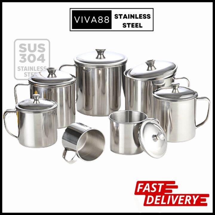 Stainless Steel 304 Cup With Cover 8cm/9cm/10cm/11cm/13cm 不锈钢304口杯带盖水杯 | Lazada