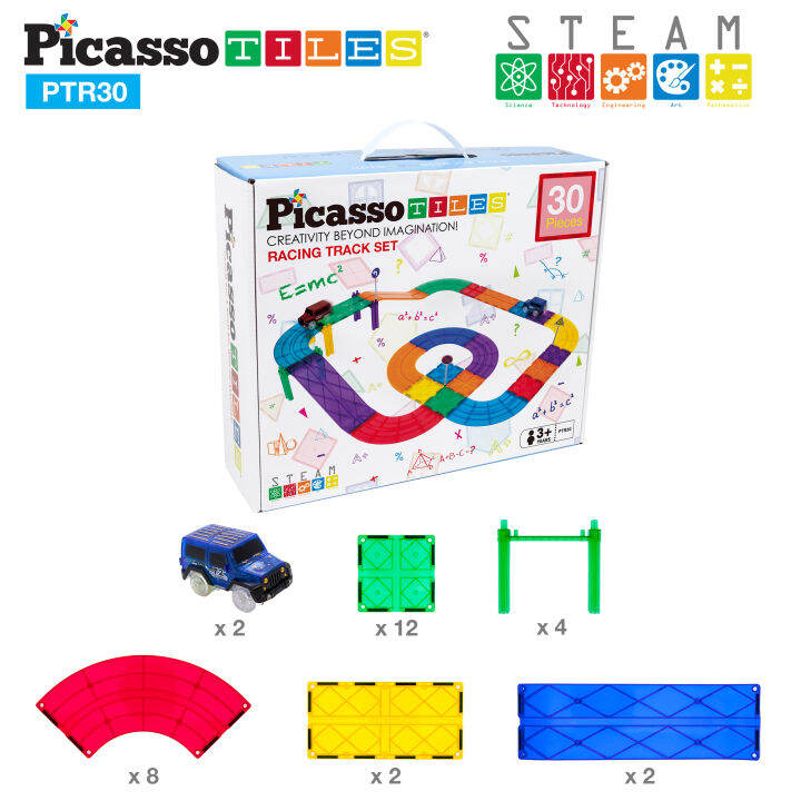 Picasso Tiles 30 Pieces Racing Track Set Stem Learning Kit PTR30 ...