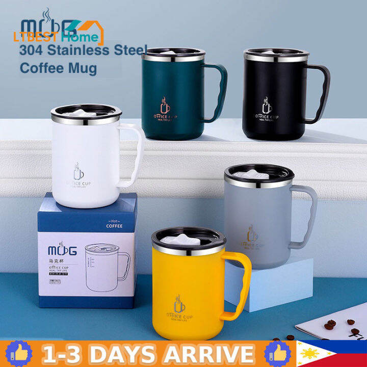 [PH Stock&COD] NEW 500ML Coffee Mug With Lid MUG Stainless Steel Metal ...