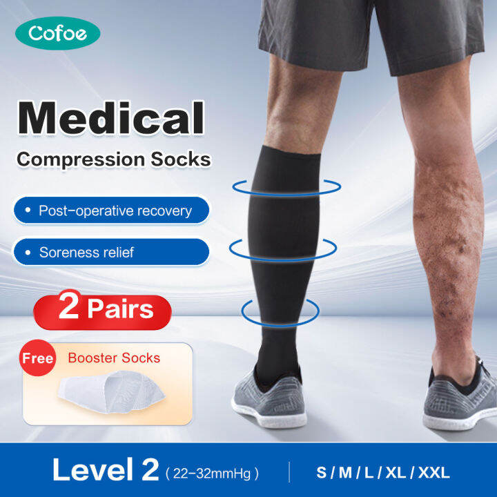 Cofoe 2 Pairs Black Pressure Sock Compression Socks Level 2 Elastic ...