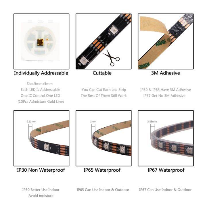 5V WS2813 12V WS2815 WS2812B Updated Smart RGB Led Strip Individually ...