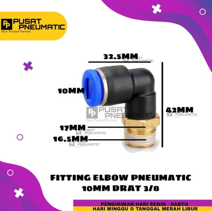 PL 10-03 Nepel Angin Fitting Pneumatic Elbow Male Selang 10mm Drat 3/8 ...