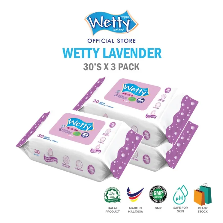 Wetty Wet Tissue Lavender Baby Wipes Extra Thick Tisu Basah 3 x 30's ...