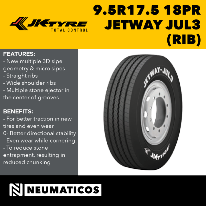 JK Tyre 9.5R17.5 18PR Jetway JUL3 (Rib) Made in India Light Truck Radial Tires LTR w/ Tube ...