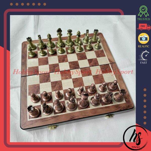 Papan Catur Kayu Bidak Besi Gold Bronze Lipat Fold Chess Board Game | Lazada Indonesia