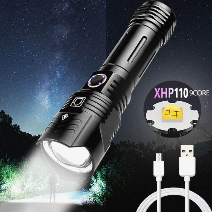 Torchlight XHP110 Most Powerful Flashlight XHP70.2 USB Chargeable LED Zoom Torch Super Bright ...
