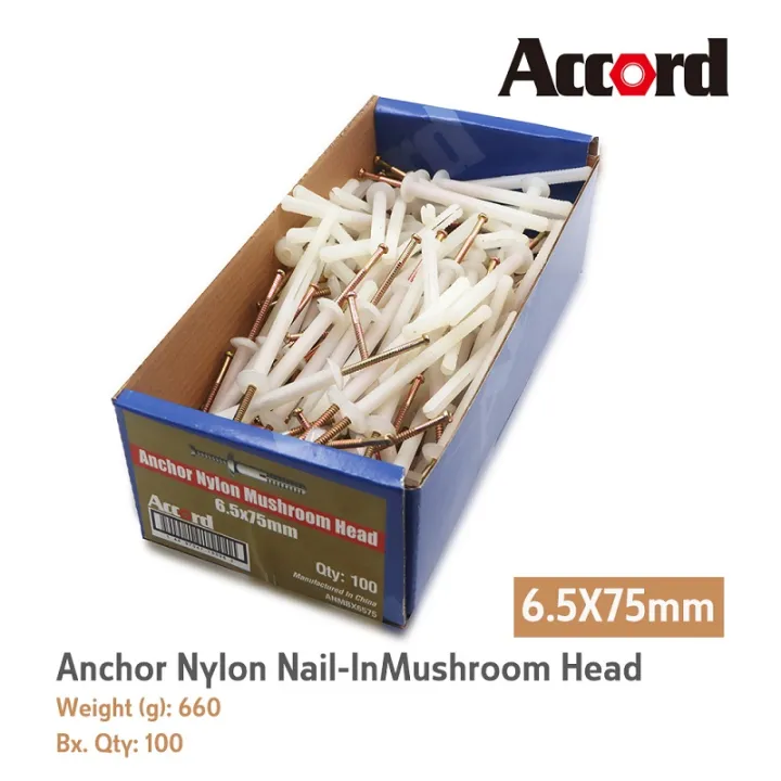 ACCORD Nylon Mushroom Head Drive Pin Nylon Nail-in Anchor Slotted Screw ...