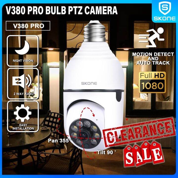 Bulb PTZ V380 Pro CCTV Camera 360 Panoramic IP Night Vision 1080p ...