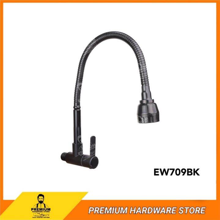 PREMIUM Flexible Wall Sink Tap EW709BK Kitchen Black Wall Mounted Tap ...