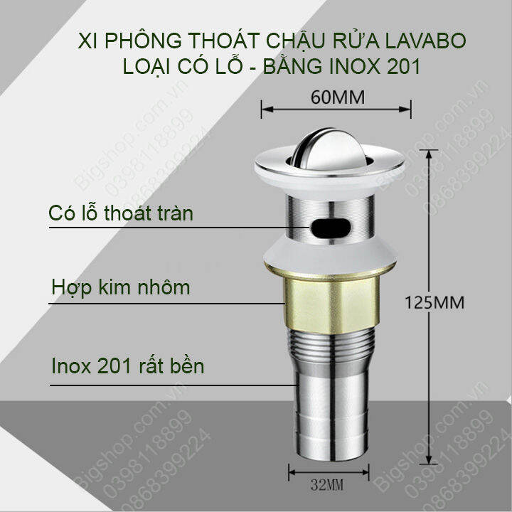 Xi phông chậu rửa mặt Lavabo bằng inox 201 không gỉ, loại có lỗ thoát ...