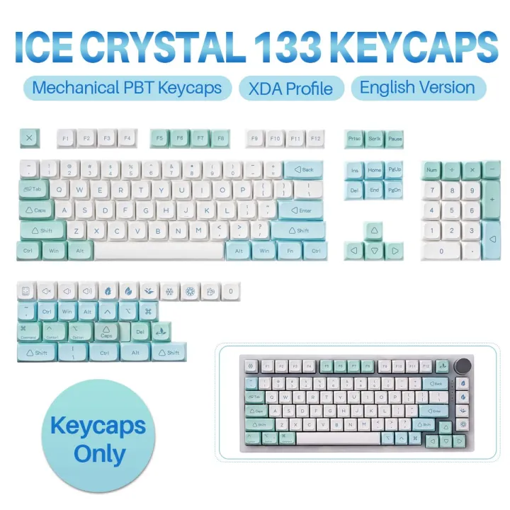 133Keys Ice Mint Theme XDA Profile PBT Sublimation Keycaps Set for MX ...