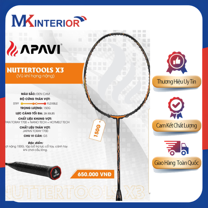 Vợt Tập Lực Cổ Tay Apavi Apavi Nuttertools X3, 150g Đen Cam, Căng Max 13.5kg, Bổ Trợ Tập Tay Khi ...