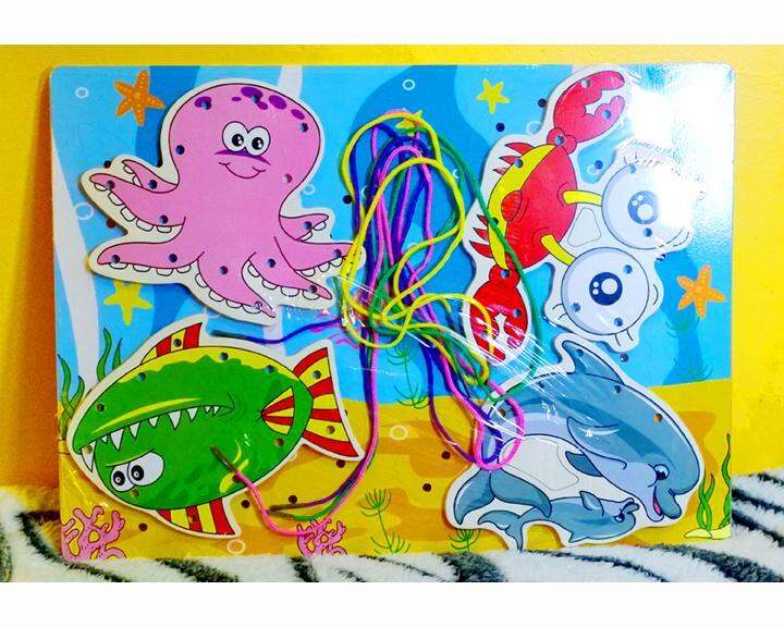 Lacing Threading Sea Animals Peg Wooden Board Puzzle for Toddlers ...