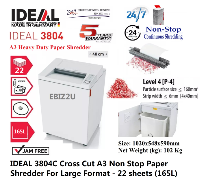 IDEAL 3804 C Cross Cut A3 Non Stop Paper Shredder For Large Format - 22 ...