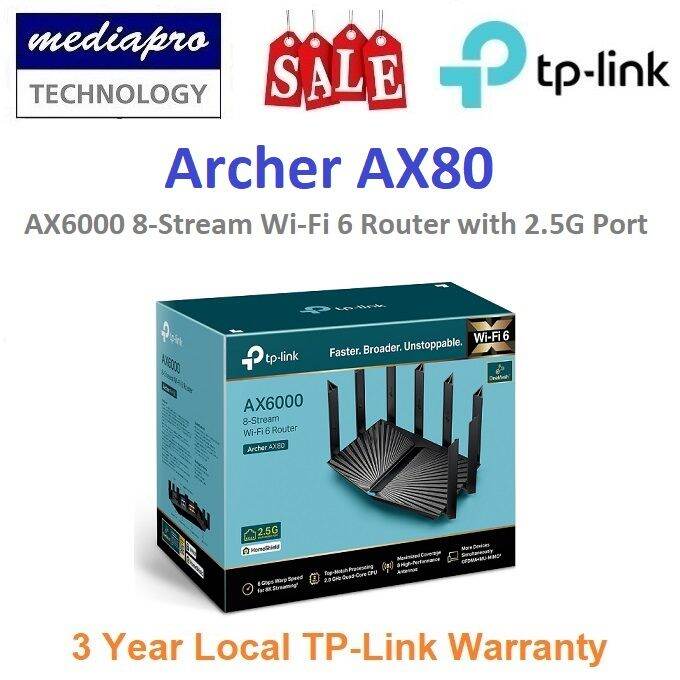 TP-LINK ARCHER AX80 AX6000 8-Stream Wi-Fi 6 Router with 2.5G Port - 3 ...