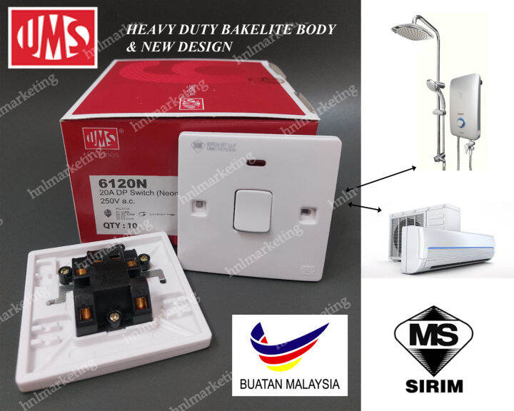 UMS HEAVY DUTY WATER HEATER AIR COND SWITCH 2 POLE 20A SIRIM | Lazada