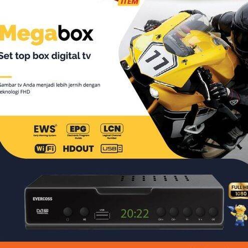 JUAL STB TV Digital DVBT2 EVERCOSS MEGABOX/PRO/PRIME DVB-T2 SNI RESMI / Murah / Original / SET ...