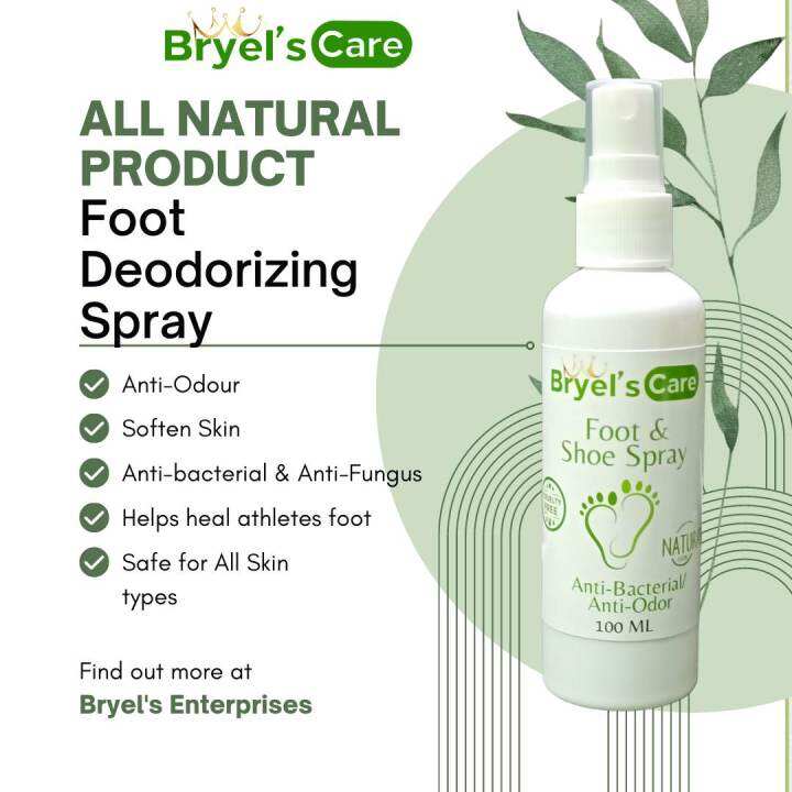 Bryel's Care - (100ml) Foot and Shoe Spray ANTI-BACTERIAL ANTI-ODOUR - All natural deodorizer ...