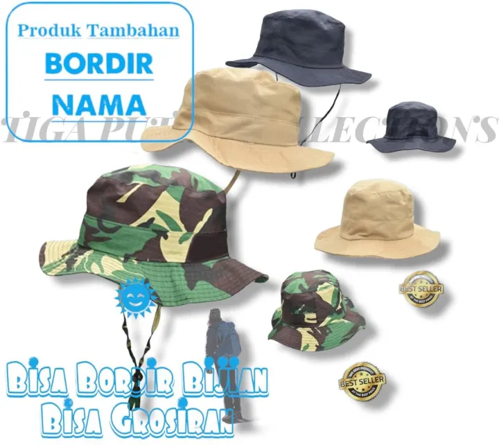 Topi Gunung Rimba Tali Hiking BORDIR NAMA Hutan Camping Hat Tali Hitam ...
