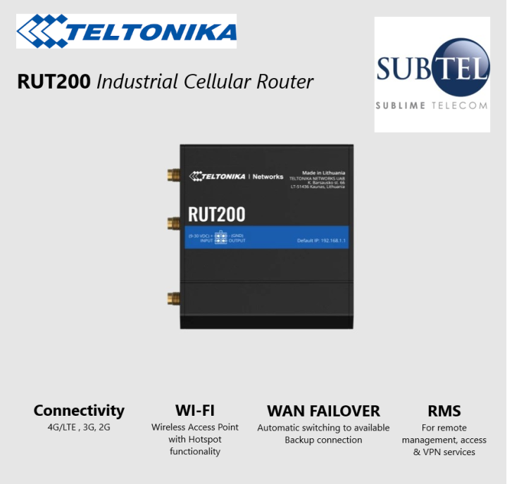 Teltonika RUT200 LTE Industrial Cellular Router 4G 3G 2G WiFi WAN ...