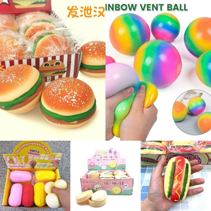 Siopao burger unicorn Rainbow Stress Balls Fidget Toys Rebound Pinch ...