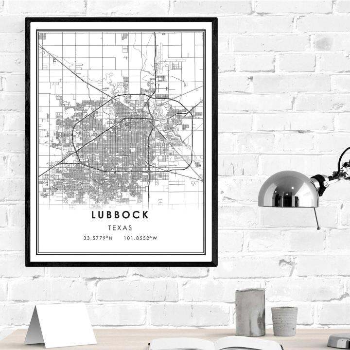 Lubbock Map โปสเตอร์ผ้าใบพิมพ์ลาย | Lubbock Texas แผนที่เมืองโปสเตอร์ ...