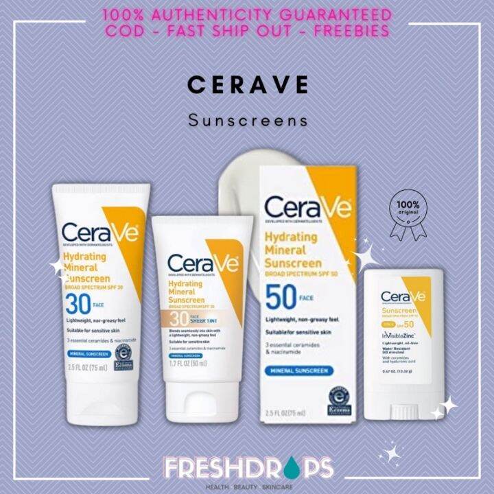 CeraVe Hydrating Sunscreen SPF 30 | SPF 50 | Sheer tint | Sun Stick ...