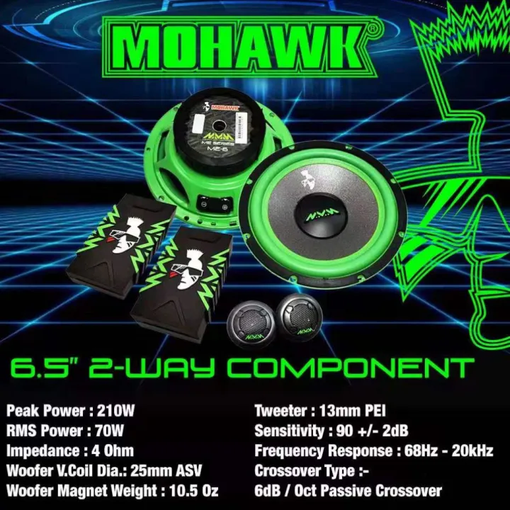 MOHAWK 6.5" INCH 2-Way Component set Car Speaker Green Series (MY-6.2 ...