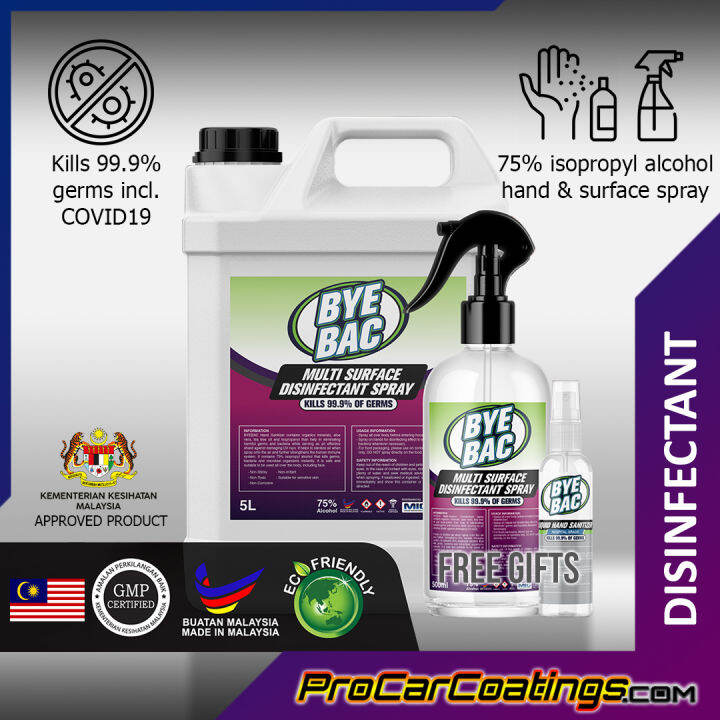 BYE BAC 5L (free 500ml + 50ml) Multi Surface Disinfectant 75% Isopropyl ...
