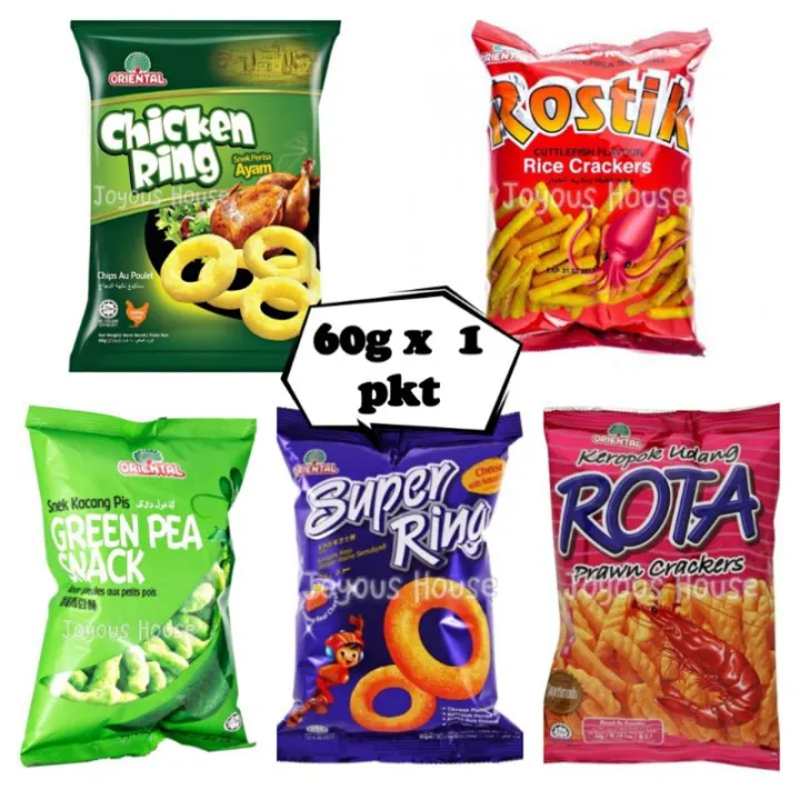【Ready Stock】60g Oriental Snack Chicken Ring/ Rostik/ Green Pea/ Super ...