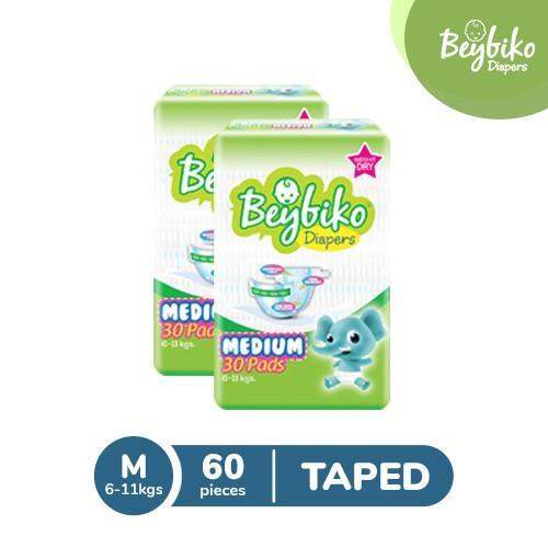 Beybiko Diapers Medium (6-11 Kg) - 30 Pcs x 2 Packs (60 Pcs) - Taped ...