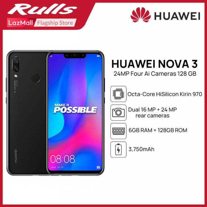 HUAWEI Nova 3 Smartphone 6GB RAM + 128GB ROM 24MP 4 AI Camera Kirin 970 ...