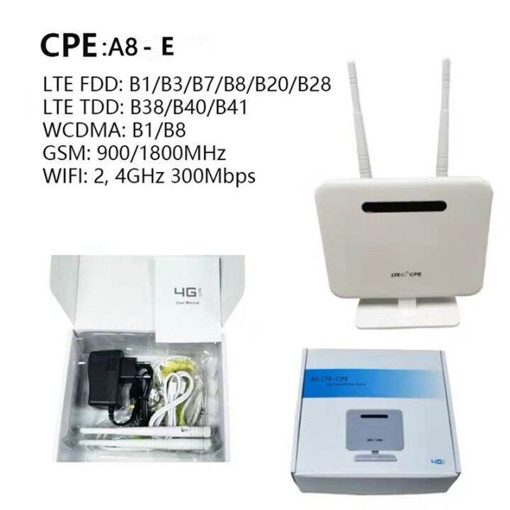 4G LTE CPE A8-E WiFi Router 300Mbps Home Office Wireless to Wired 4 ...