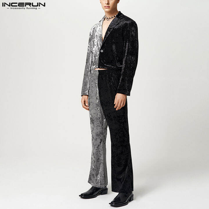 INCERUN Mens Vintage Blazer Suits Patchwork Backless Coats & Flared ...
