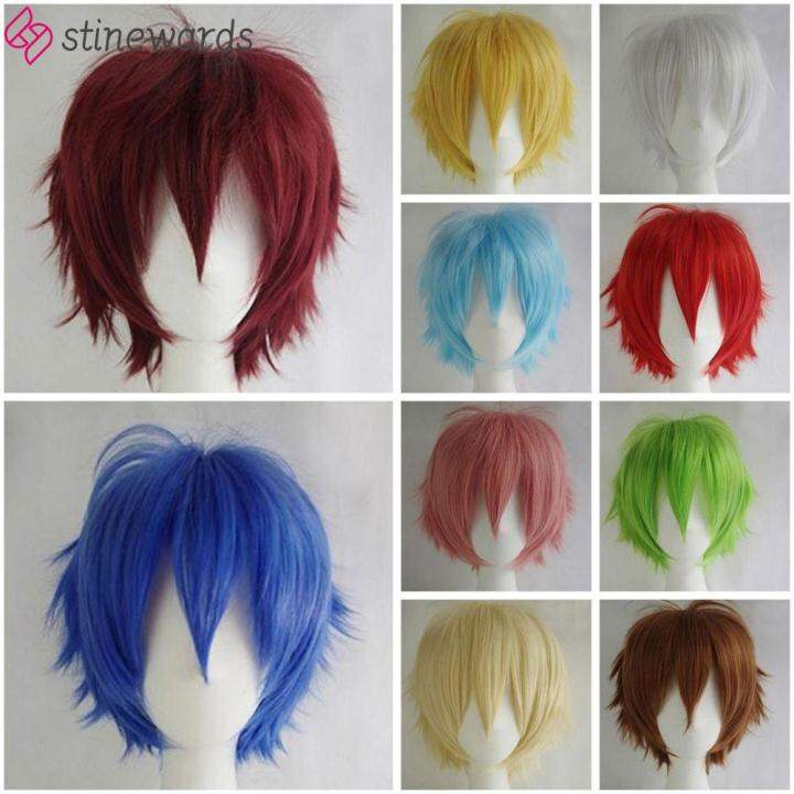 STINEWARDS Highlight dyeing Cosplay Short Straight Hair Film Anime Wigs ...