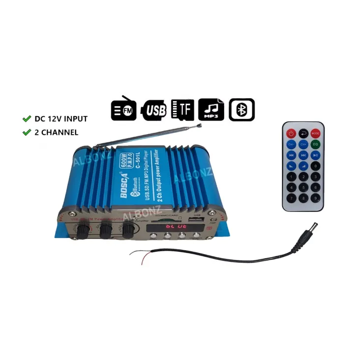 DC12V Stereo Amplifier with Bluetooth/USB/SD/FM Bosca Car Amplifier C-501L | Lazada PH