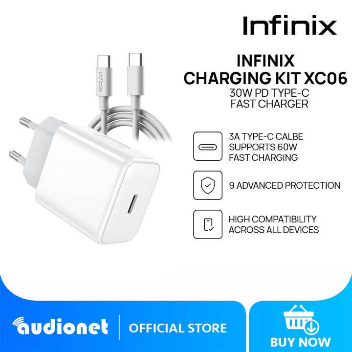 Infinix Charger Kit XC06 30W PD Type-C Fast Charger + 3A Type-C Data ...