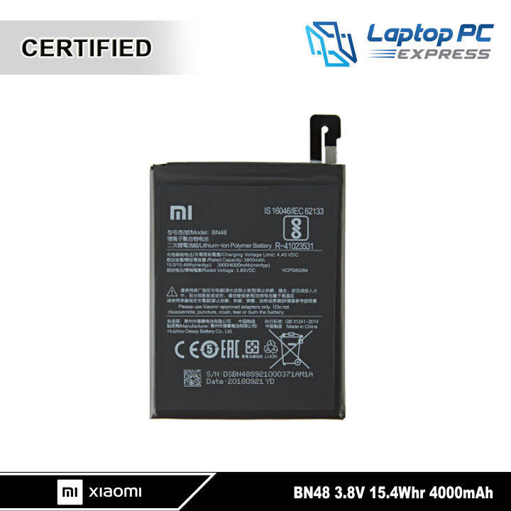 Xiaomi Redmi Note 6 Pro Replacement Battery BN48 3.8V 15.4Whr 4000mAh ...