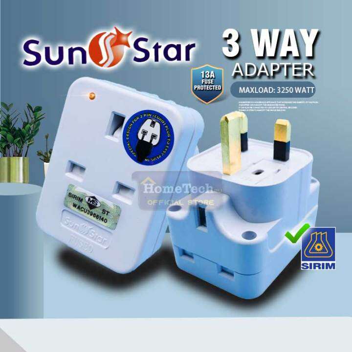 Sunstar 3 Way Adapter 13A Extension Plug 3 Socket 1 to 3 Extension ...