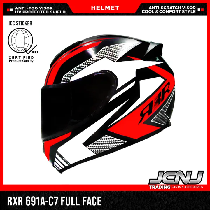 JCNJ Motorcycle Helmet RXR 691A-C7 Full Face With ICC Single Visor Black Lens Premium Design (3 ...